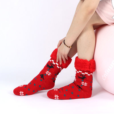 women comfortable soft socks antiskid breathable slipper socks with lovely milu deer thick fur lining china sock wholesale