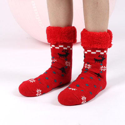 women comfortable soft socks antiskid breathable slipper socks with lovely milu deer thick fur lining china sock wholesale