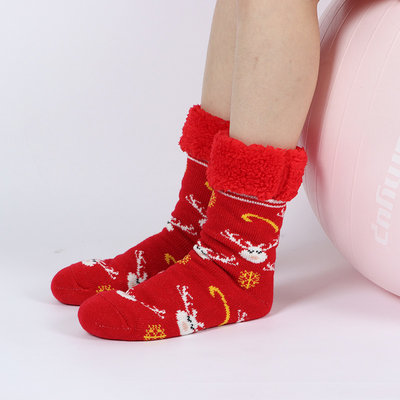ladies house indoor non skid socks sweat absorbed soft socks with cute cartton animal women winter thick fur socks