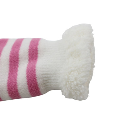 faux fur lined women winter house socks lovely pink stripe cute bear warm indoor socks