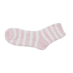 Polyester Ladies Slipper Socks  Pink White Stripes Indoor  Fluffy Warm