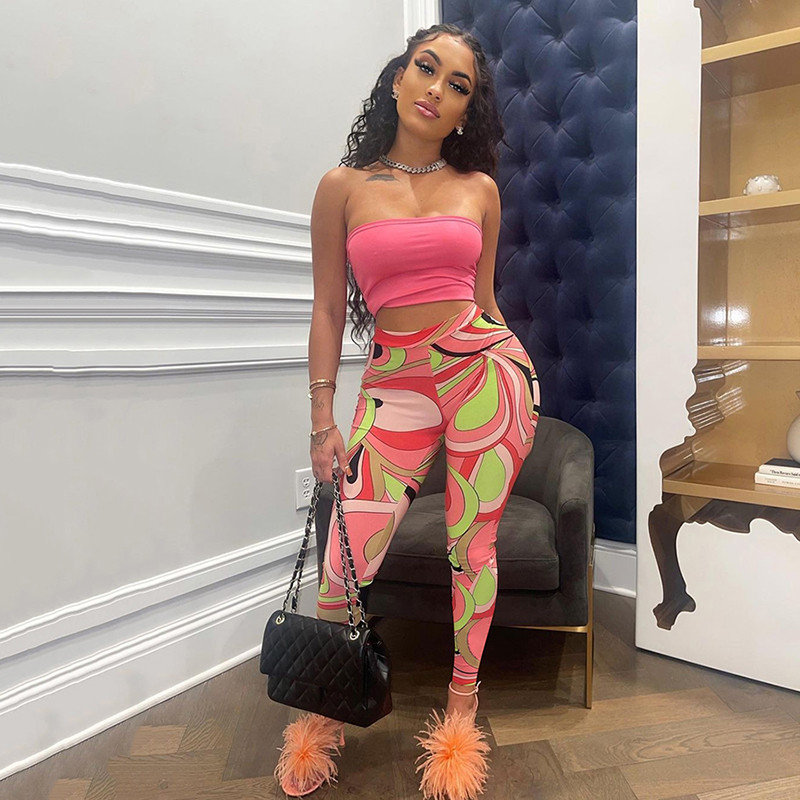 2022 new arrivals woman strapless cropped top and fashion long leggings  fashion two-piece Fitness & Yoga Wear tracksuits