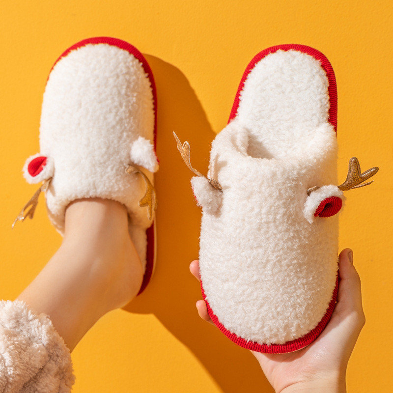 couple Christmas deer cute Home Slippers Warm house Shoes Women Indoor Slippers Slip-On Bedroom House ladies shoes