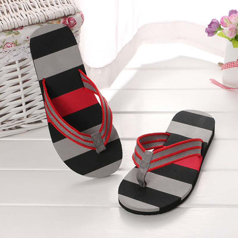 Summer Men Cozy Slippers Indoor And Outdoor Non Slip Striped Color