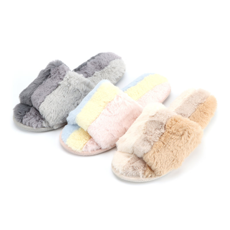 Winter Comfort faux fur Bedroom Fluffy Slide Warm House indoor Slippers for Women Open Toe