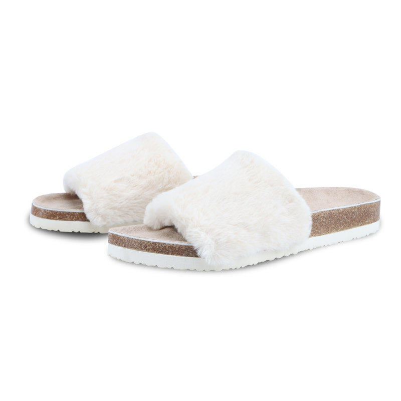 cute faux fur Upper soft wood  Sole Women Slide Sandals Soft plush Slippers