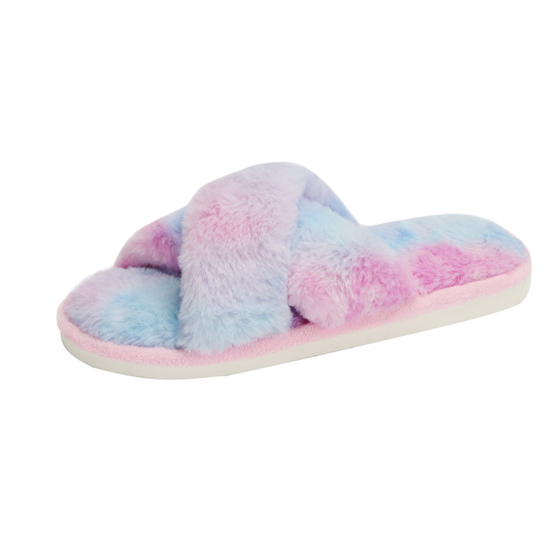 Women faux fur Warm Comfy Winter Slippers Fluffy Breathable home  Indoor  Slippers open toe shoes