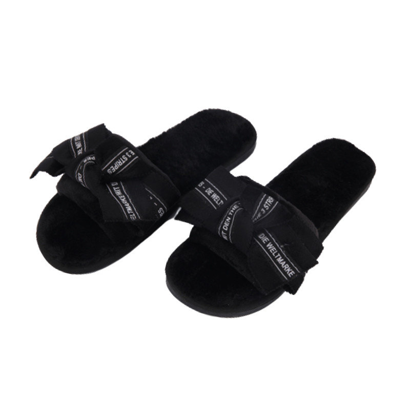 Cute Bowknot Plush home shoes  Women Soft Winter Women Shoes Winter Ladies House indoor Slippers