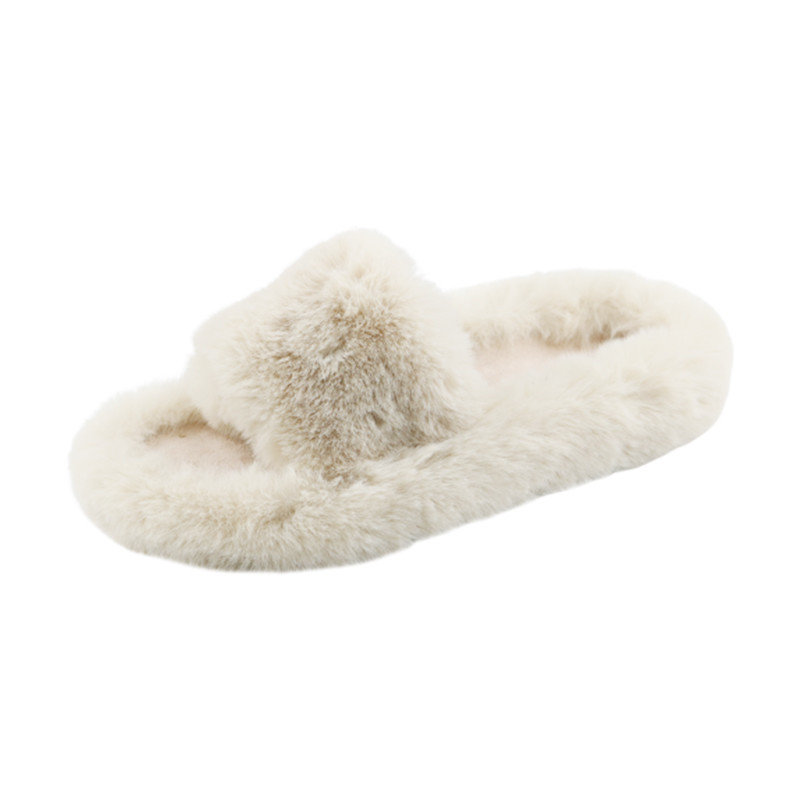 Winter Women fluffy Fur Slippers  Fuzzy outdoor indoor Slippers Open Toe shoes