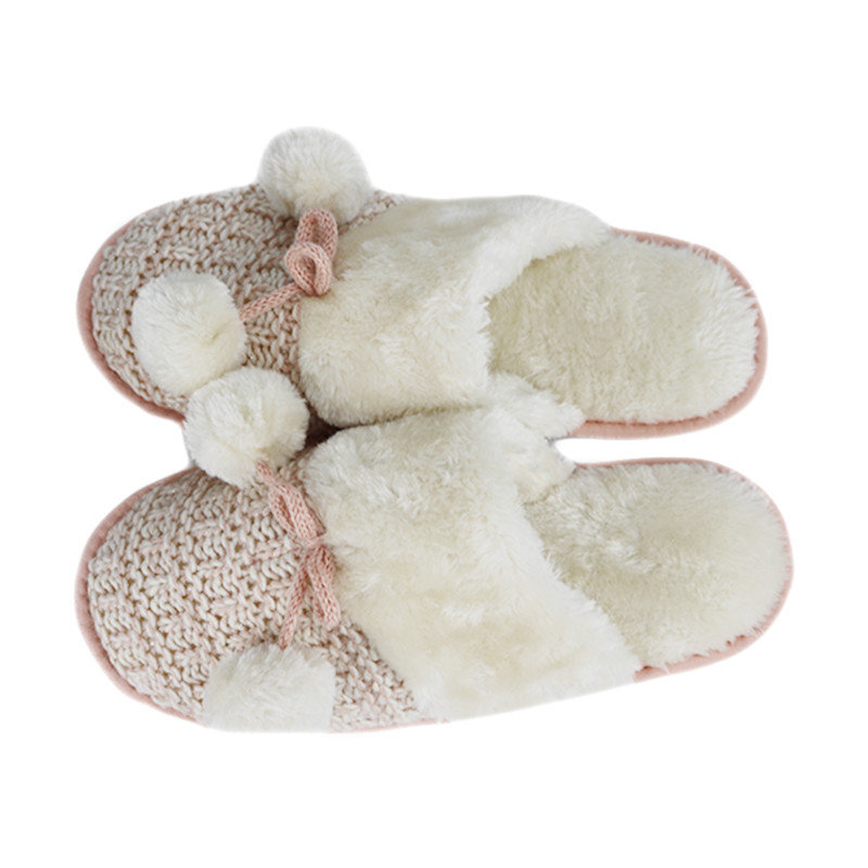 Women Winter Cute Slippers for Ladies Soft bowknot Home indoor Faux Fur Warm Slippers