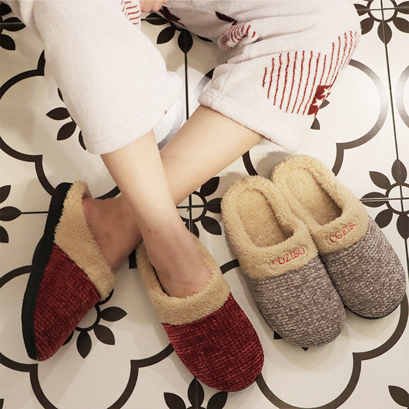 wholesale Customized ladies Chenille Knit Warm House Slippers with Soft jirong Lining Indoor Slipper For Women custom shoes