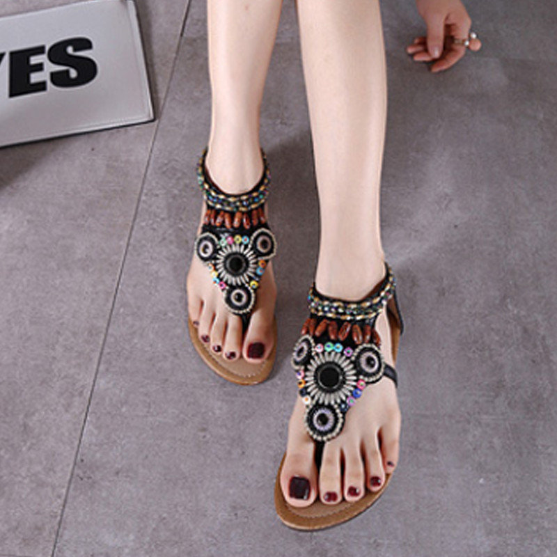 Summer new fashion ethnic style flat sandals hot selling Bohemian comfortable light slippers hollow women shoes
