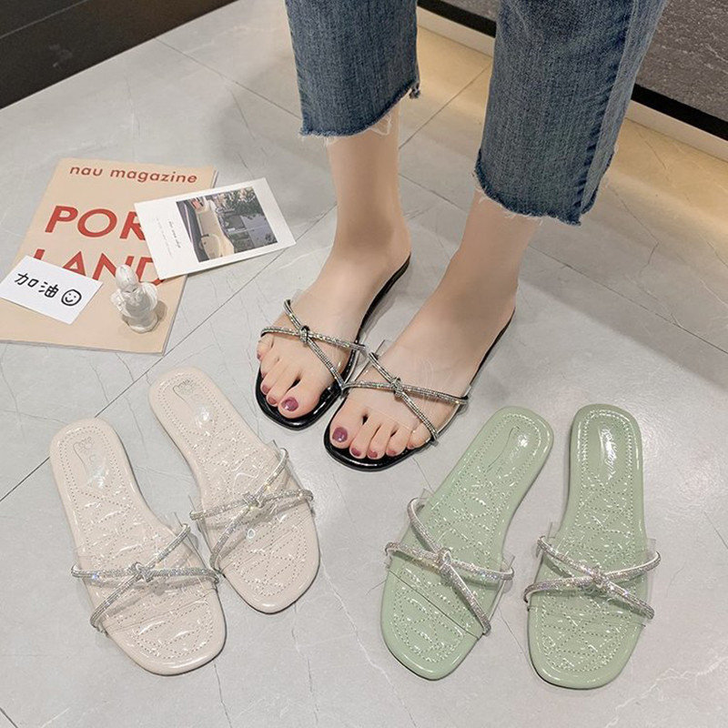 New fashion wholesale Transparent diamond sandals high quality wedge casual outdoor shoes women slippers in summer