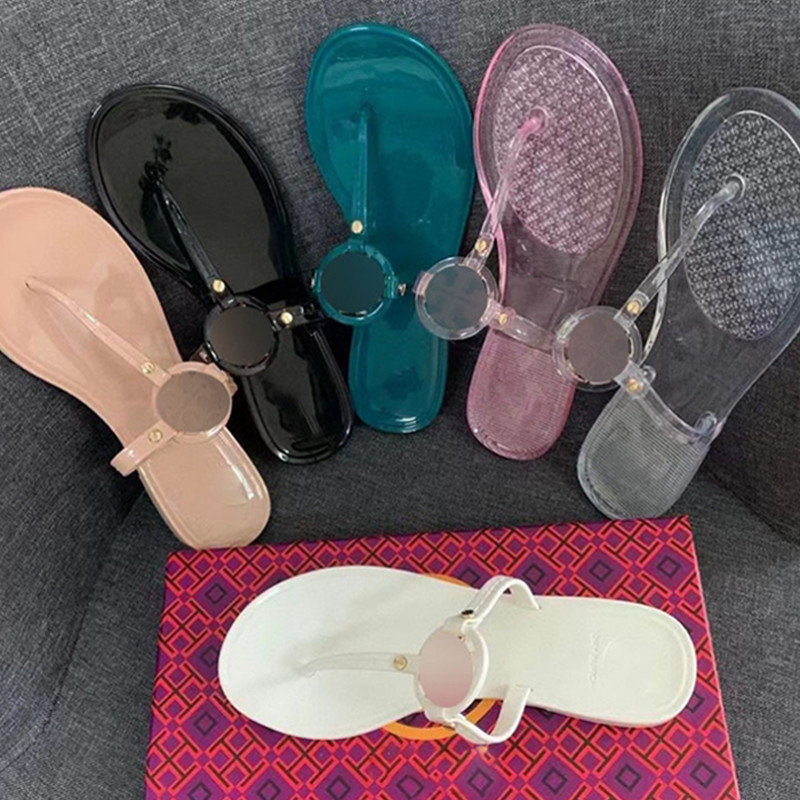 Sandals 2022 Summer Fashion solid color jelly flip flops Anti-Slip flat slippers For women and ladies in stock
