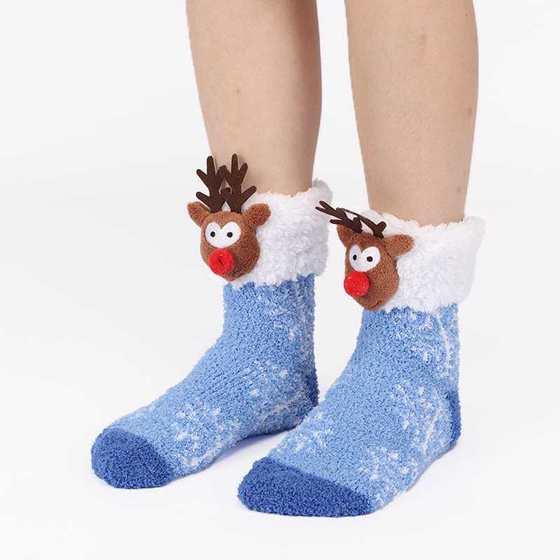 Wholesale cute girls non-slip thickening cartoon animal medium length tube socks christmas Soft Fluffy Winter sherpa socks