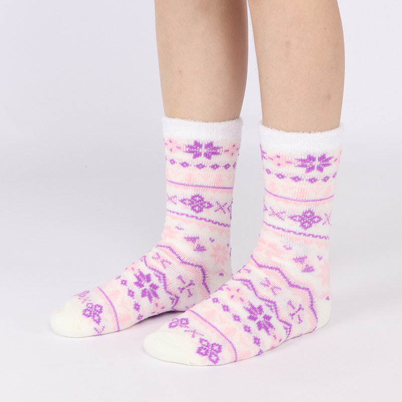 wholesale Woman Anti-Slip Fluffy Fuzzy soft Slipper Socks With Grips fashion pattern Warm Winter Floor designer socks
