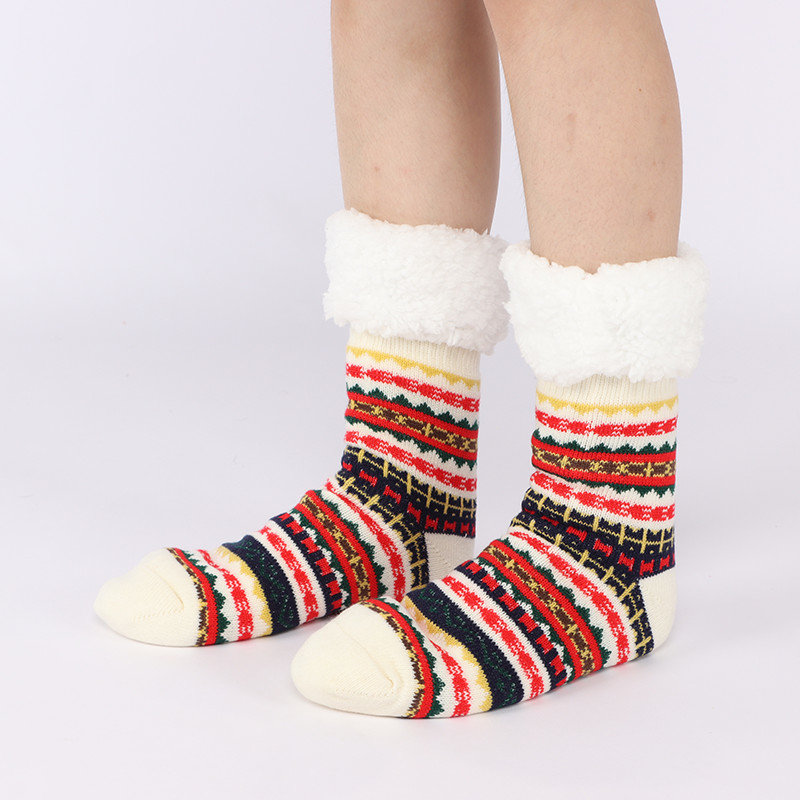 women stripe Knitted Soft indoor floor socks Warm Thick Fluffy Fuzzy Sherpa Lined Slipper socks Winter Home fashion Socks