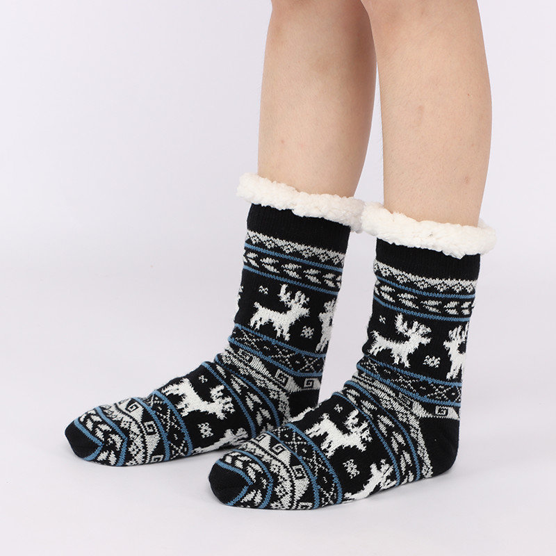 Women's Winter printed Fleece Lining Knit Christmas Stocking Slipper Sock Fuzzy Non Skid Slipper Socks