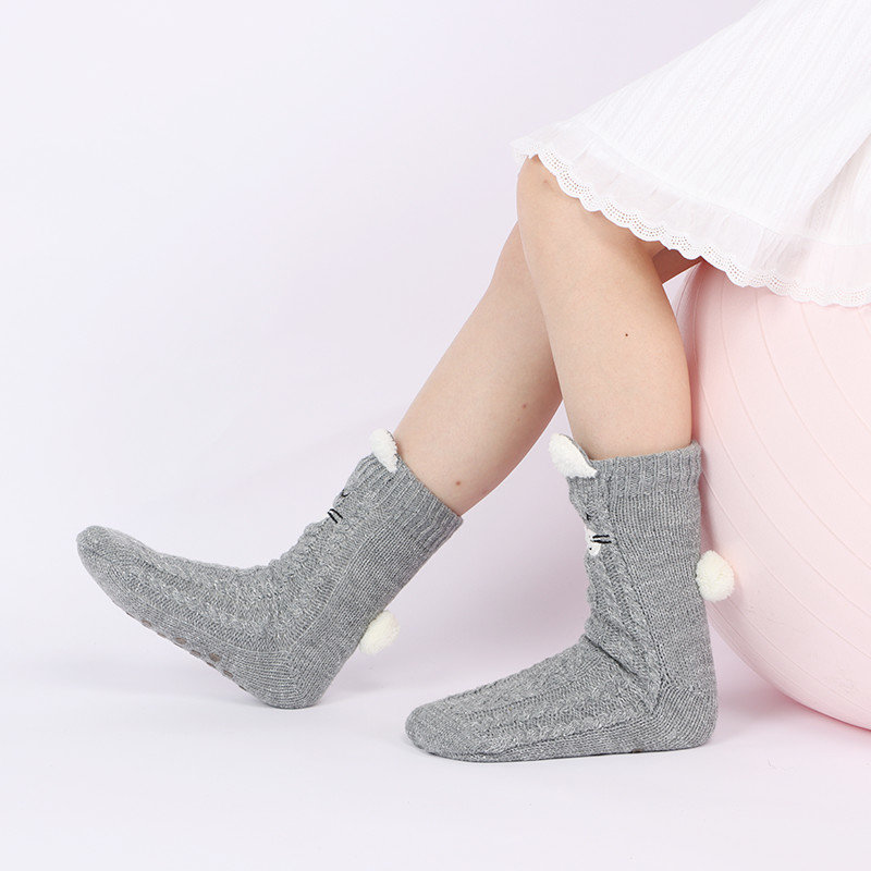 Cartoon animal Thick warm fluffy faux fur Mid-calf Length Women Knitted Socks Winter Soft Room Shoe Socks  slipper sock