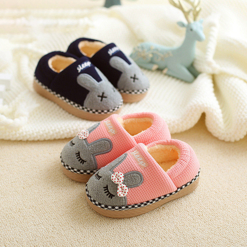 Hot selling fashion cartoon smile rabbit closed Toe Children Slippers Plush Winter Warm home indoor Shoes for Kids