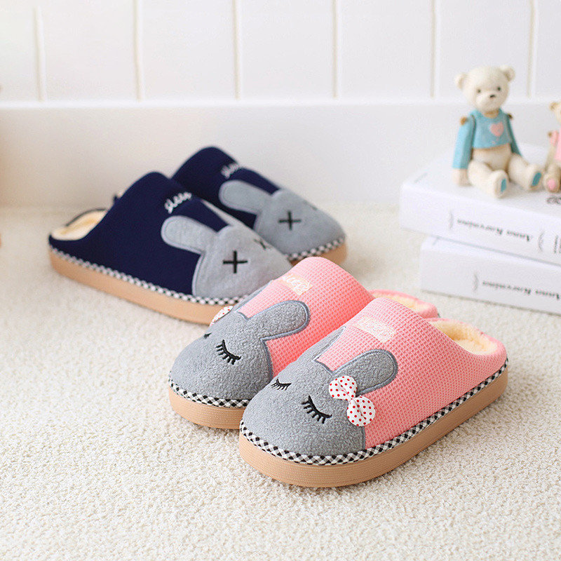 Autumn winter home indoor shoes cute rabbit shape warm cartoon thick bottom plush slippers for men and women