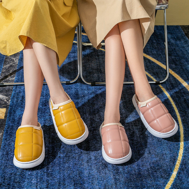 Factory price PU Leather upper slippers wholesale flexible comfort Thick Bottom winter fashion female bedroom shoes