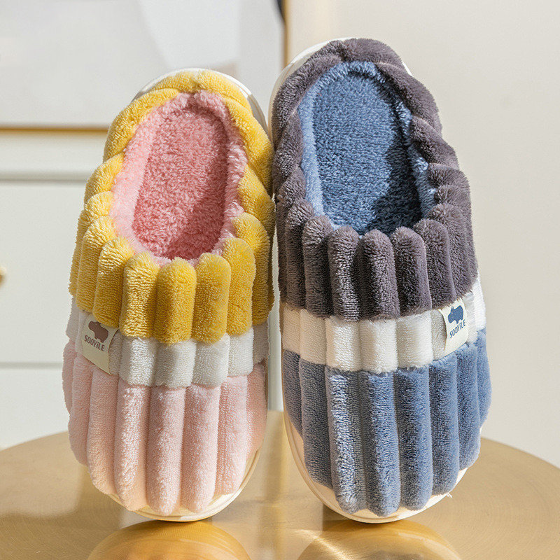Winter warm breathable slippers ladies delicate plush house slipper for women and men anti-slip Home indoor Shoes