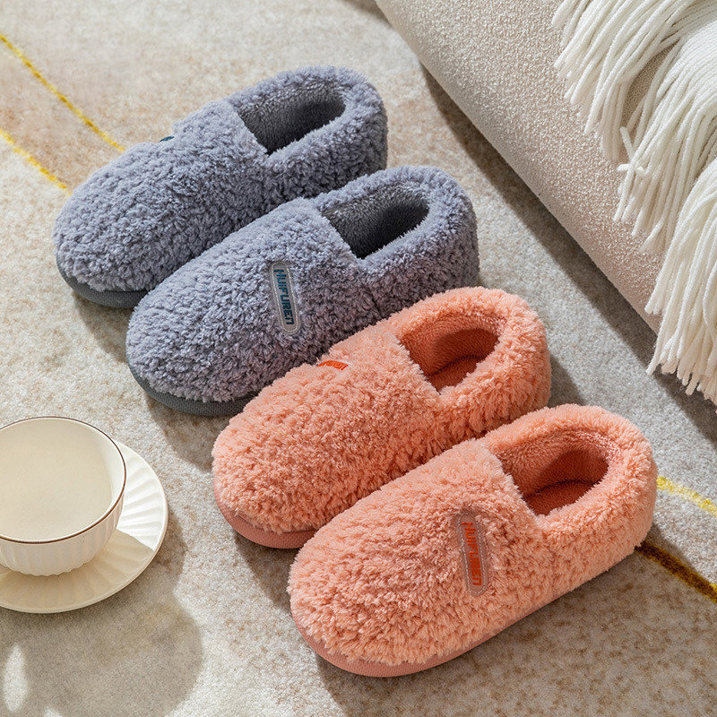 Winter soft and delicate plush slippers full bag women's simple style indoor and outdoor warm anti-slip couple shoes