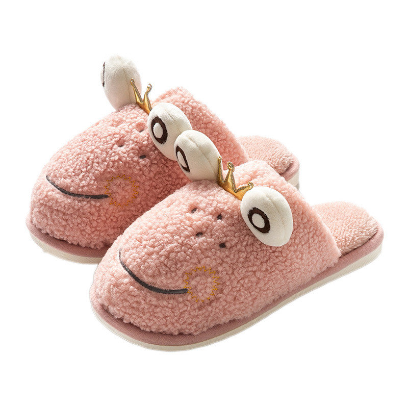Cartoon Slippers Women Cute Frog Home Indoor Couple Style Plush Warm Anti-Slip Thick Bottom Winter House Shoes Men