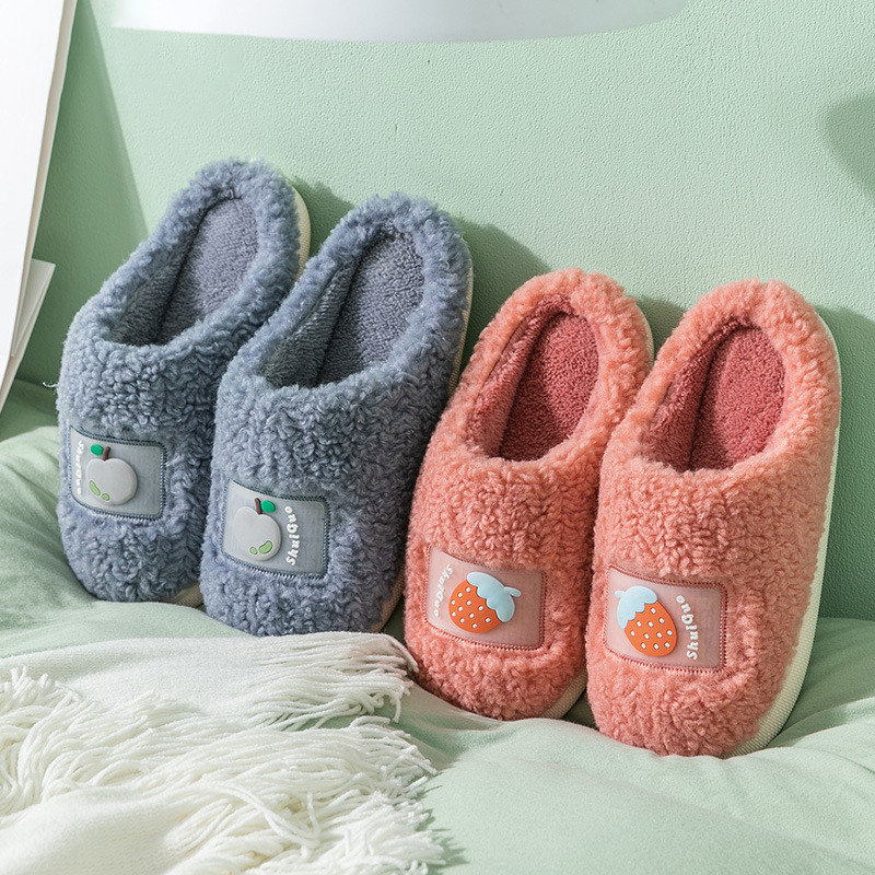 New Design wholesale Fashion Ladies fruit cute Plush Warm Slippers Winter soft Sole anti-slip home indoor shoes