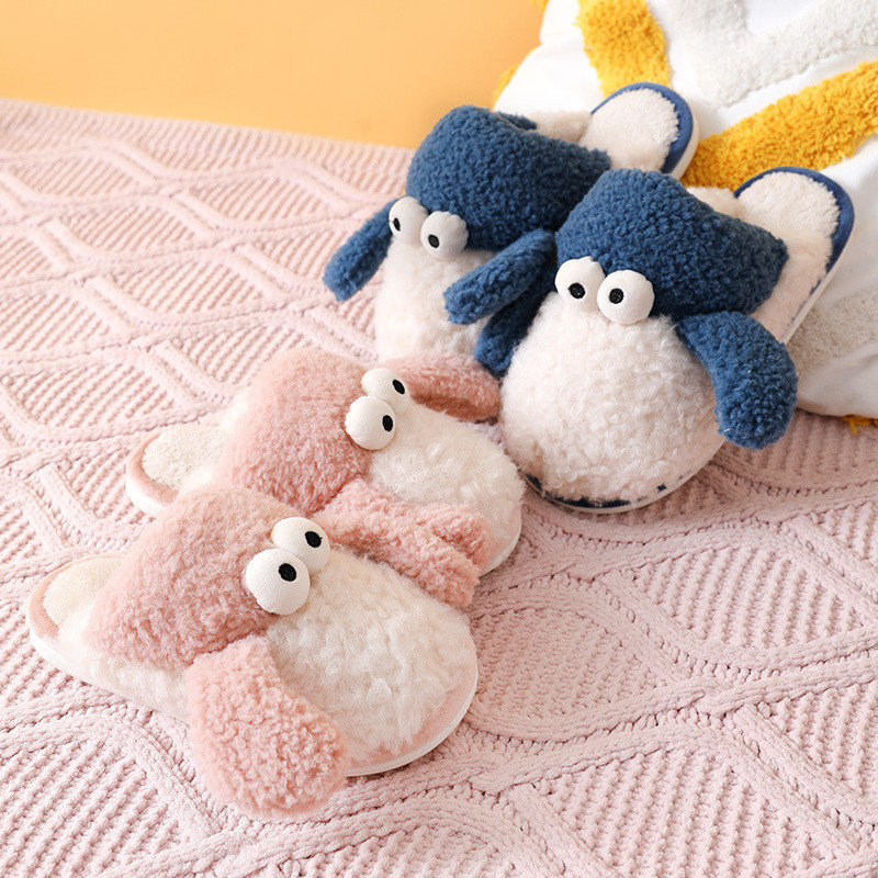 Cartoon cute sheep shape cheap bedroom slippers winter warm thicken soft plush couple home indoor shoes