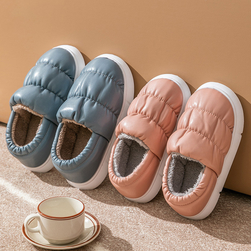 Custom slippers new female winter plush lining warm couple waterproof non-slip home indoor shoes in stock