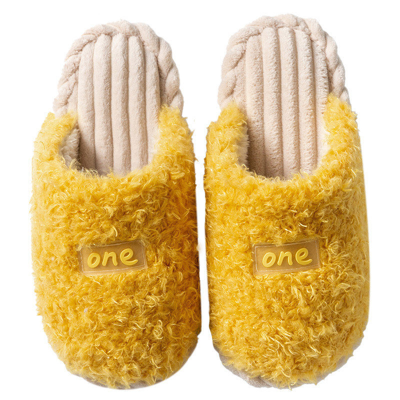 Plush Slippers Thick Bottom Warm Soft Home Women Home Winter Couple Style Simplicity Anti-Slip House Shoes Men