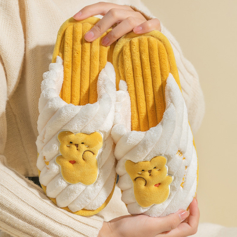 Fashion Trend custom cute cartoon bear shape women winter slippers delicate plush cheap bedroom shoes with best price