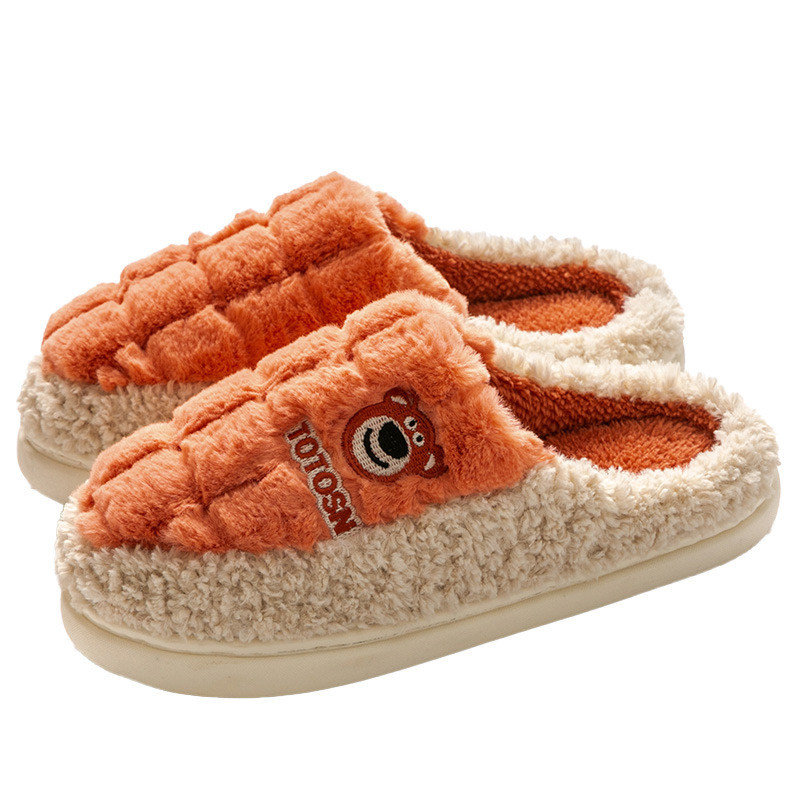 Winter Slippers Home Women Indoor Couple Style Thick Bottom Warm Anti-Slip Plush Closed Toe House Men TOTOSN