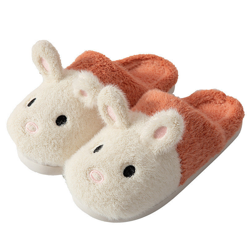 Slippers Women Autumn Winter Home Soft Bottom Couple Style Cartoon Cute Rabbit Indoor Anti-Slip Plush House Men
