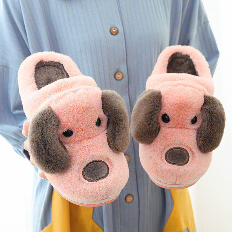 Home Winter Wrap Hell Slippers Women Thick Bottom Cartoon Cute Dog Flannel Fabric Indoor Shoes Men Wholesale