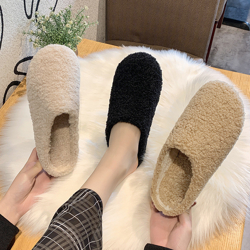2021 Newest design women fluffy slippers faux fur shoes slides sandals winter fall solid color plush sandal in stock