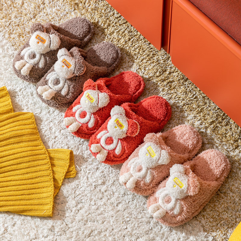 Wholesale high quality breathable warm plush home shoes ladies solid color winter slippers with best price