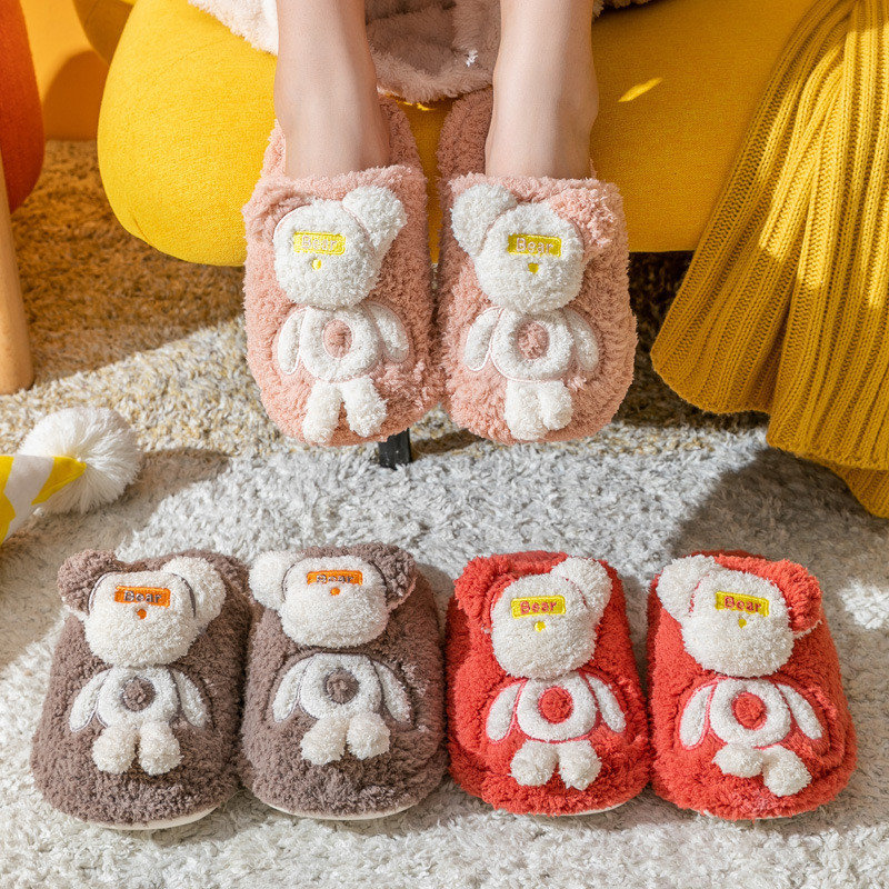 Cute cartoon space bear home indoor shoes 2021 new best price fluffy plush warm non-slip slippers in stock