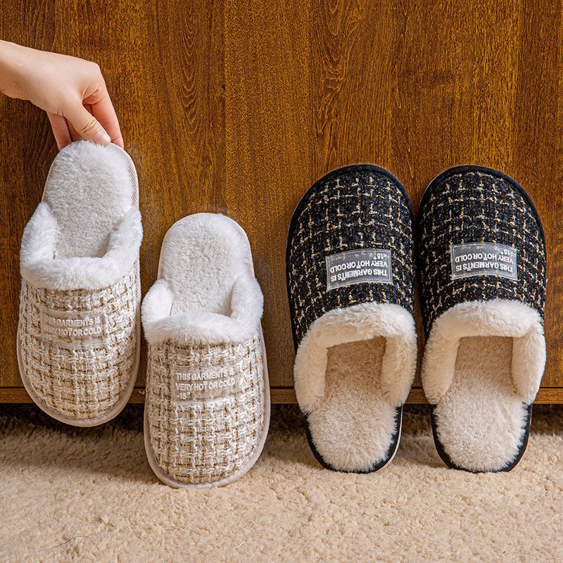Slippers Women Autumn Winter Warm Thick Bottom Anti-Slip Plush House Indoor Couple Simple Style women closed shoes