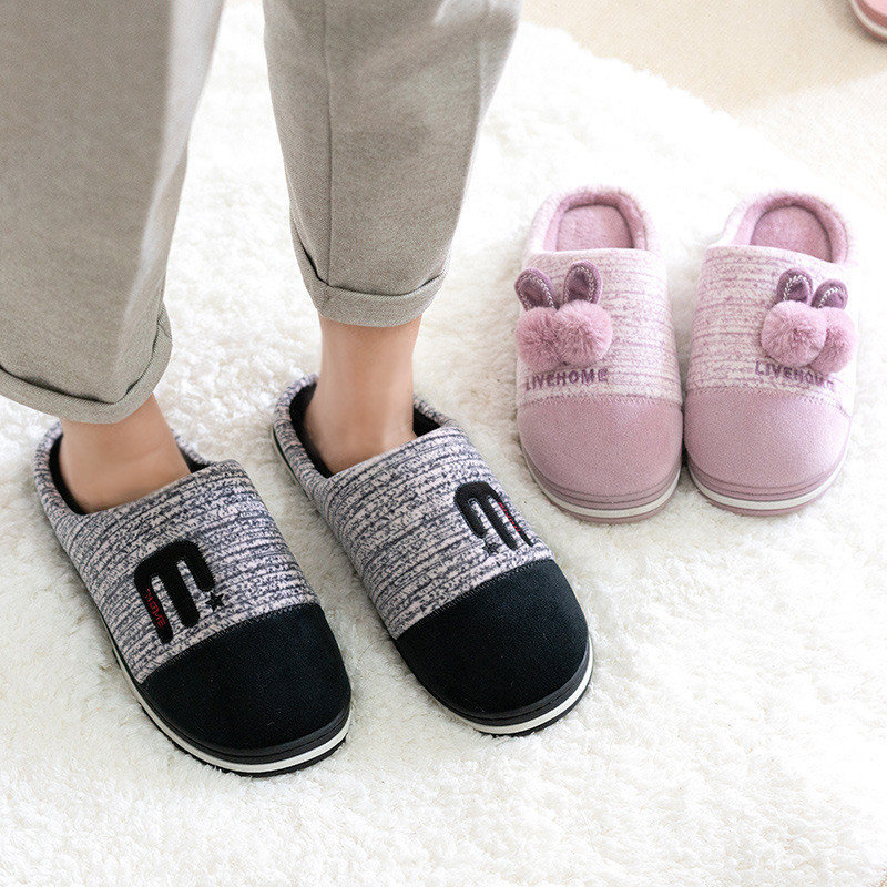 wholesale new for women and male winter Coral fleece warm slippers cute rabbit ear cartoon home indoor shoes
