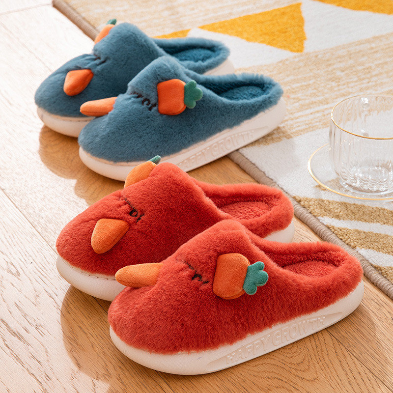 New Design Carrot Shape Thick Bottom Plush house indoor bedroom Slippers Couple Style Non-Slip Women Winter Warm Shoes