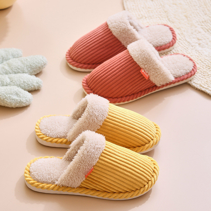 2021 New Design Corduroy Couple Home indoor Slippers Female Candy Color Thermal Hard-Wearing Casual Shoes