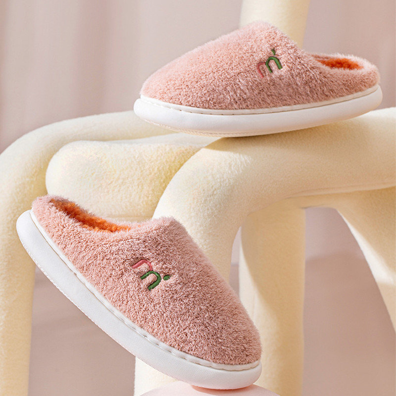 New Simple Fashion Women Slippers Mink Hair Anti-slip Warm Exquisite embroidery Men Home Indoor custom slippers with logo