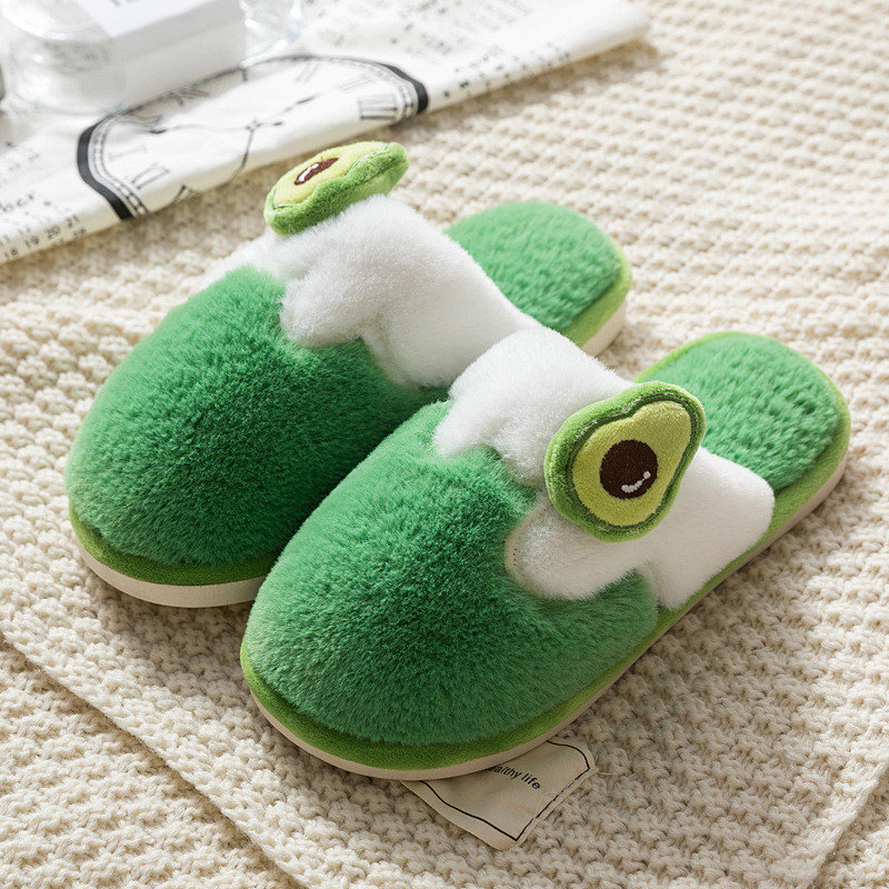Autumn and winter slippers ladies warm plush upper not grind the feet indoor couple cute cartoon shoes