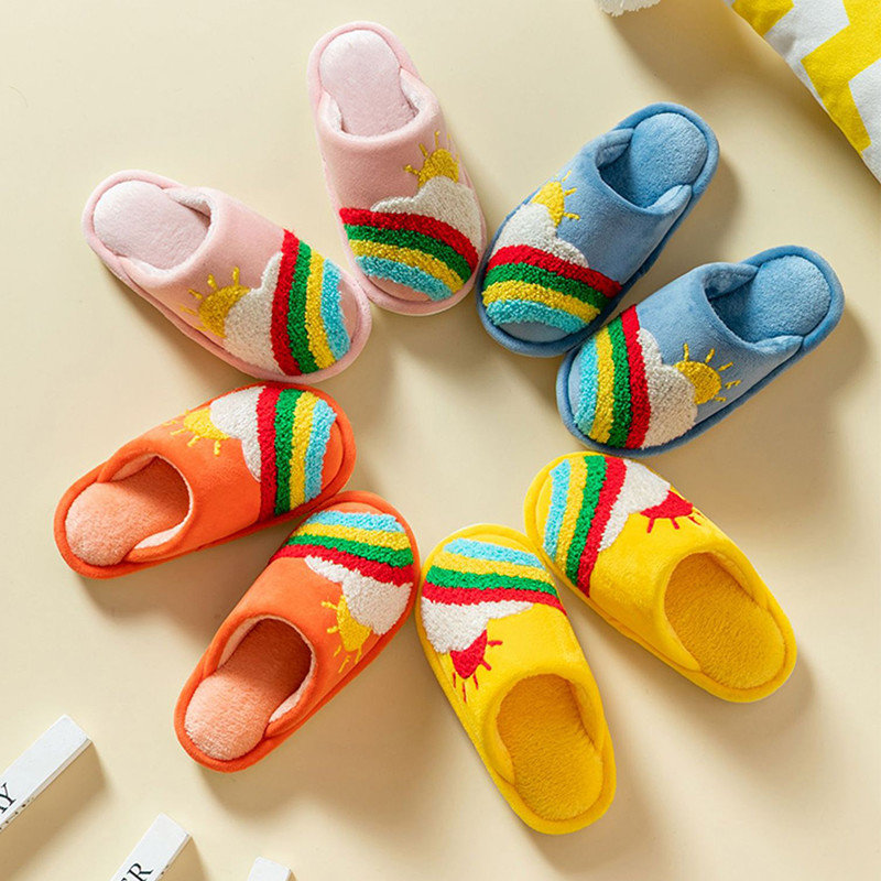 Children Cartoon Cute Rainbow home Slippers Boys And Girls skin-friendly Plush Warm Non-Slip Home Indoor Shoes