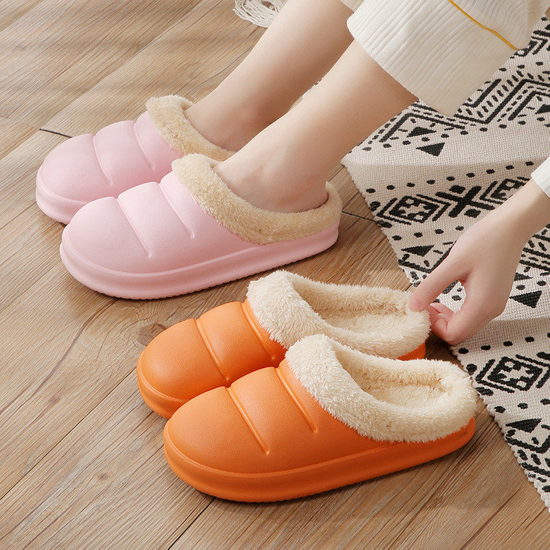Wholesale Custom 2021 Simply Winter  Women Waterproof indoor outdoor Slippers non-slip Warm Plush solid color EVA house shoes