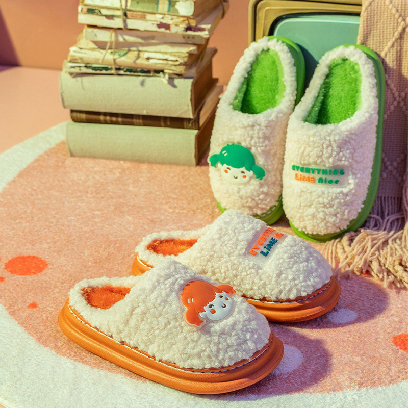 Wholesale Autumn Winter Couple Style Slippers Cute Cartoon Plush Upper Anti-slip Warm Home Indoor Shoes in stock
