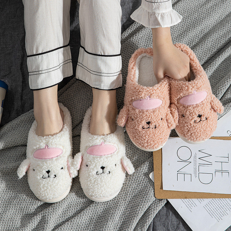 New custom comfortable and beautiful Women shoes cute delicate plush fabric pvc material sole Thermal couple slippers